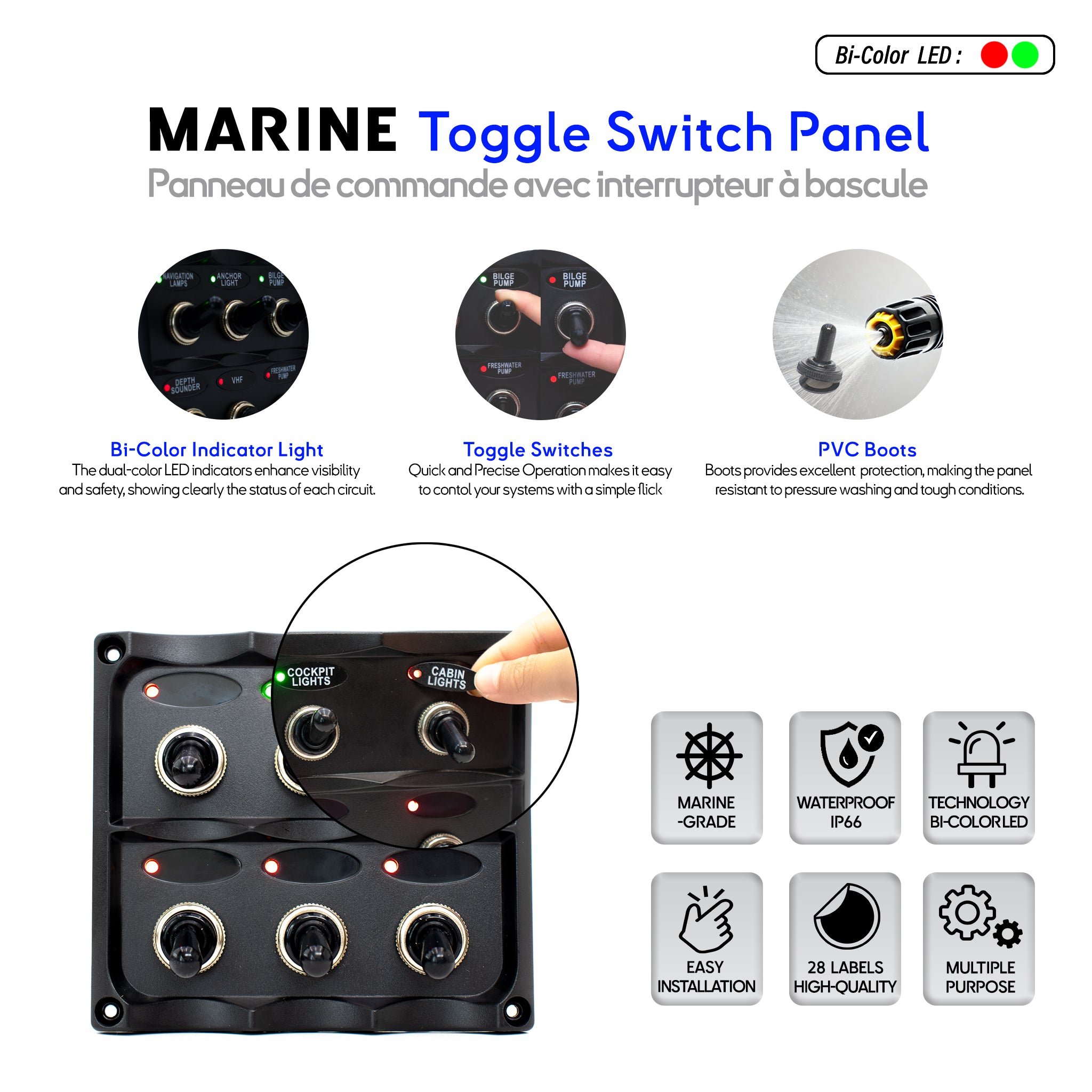 Boat Switch Panel 12-24V with LED, 3 to 6 Ways | Waterproof – BAYWATT