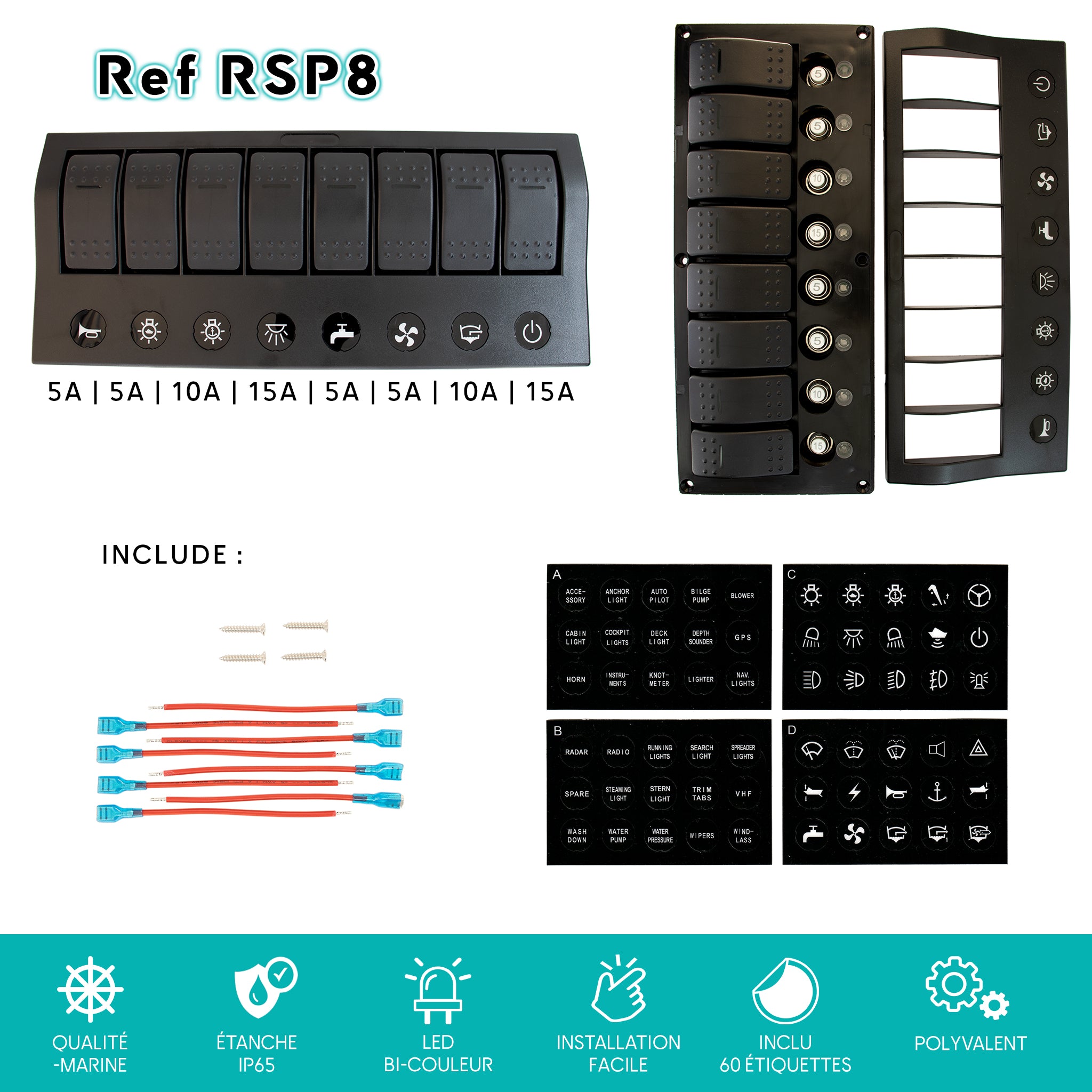 Marine Rocker Switch Panels w/ breaker - 4/6/8 Gangs | Pre-Wired – BAYWATT